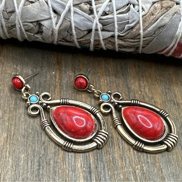 Alquimia | Jewelry | Red Turquoise Big Oversized Dangle ...